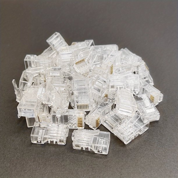 RJ45 Cat5 Cat5e Unshielded Connector, Gold-Plated 3-Prongs Chips 8P8C ...