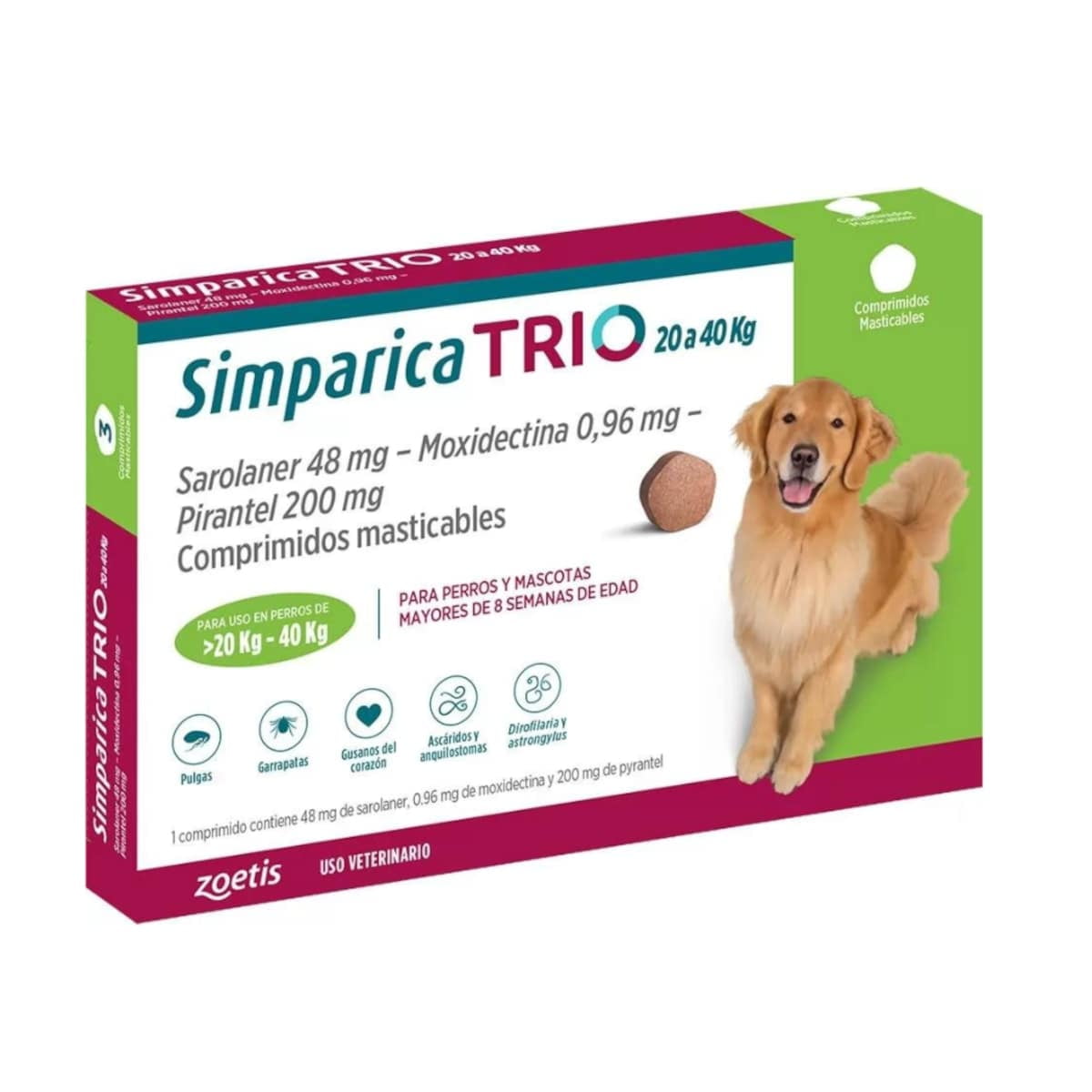 Simparica Trio Antiparasitario Interno Y Externo 20 A 40 Kg 3 Comp | Lider