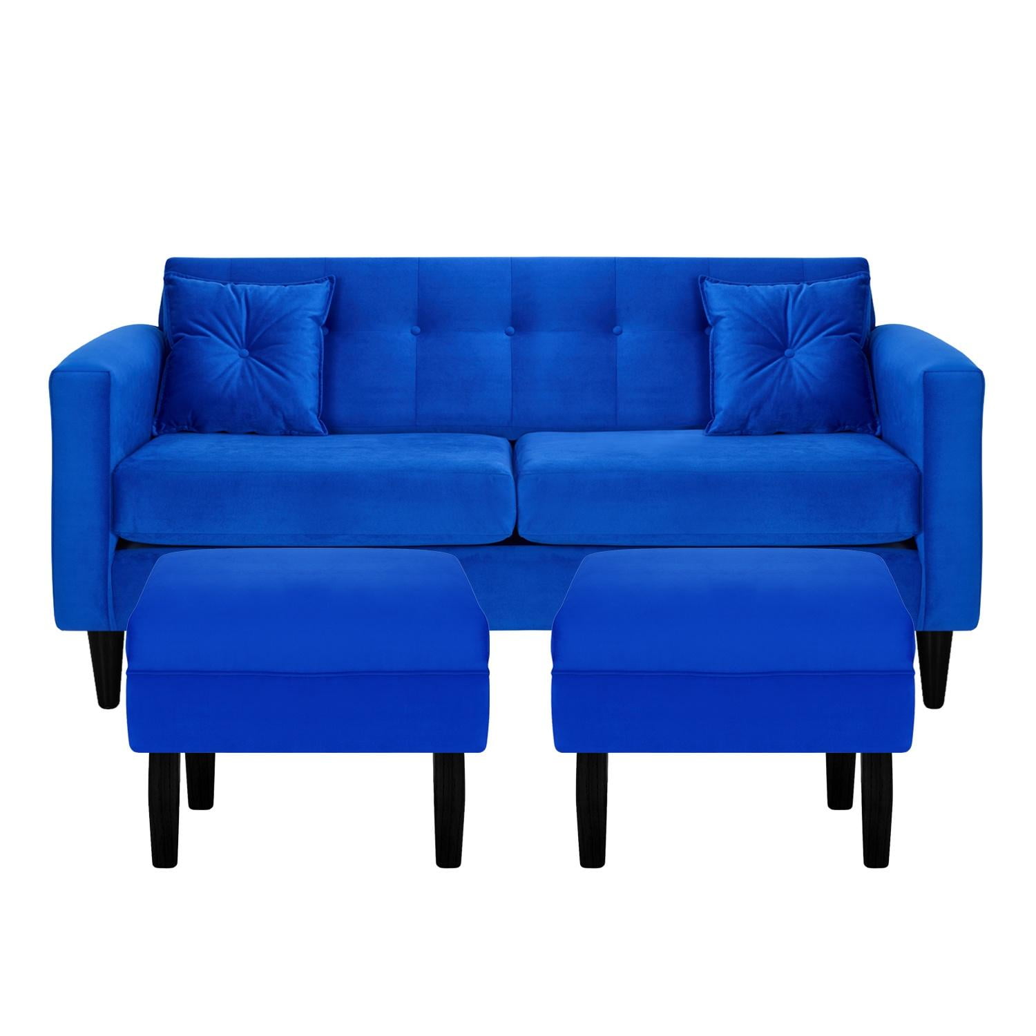 Sofa New Retro 3C + 2 Pouf Felpa 00 Azul Rey | Lider