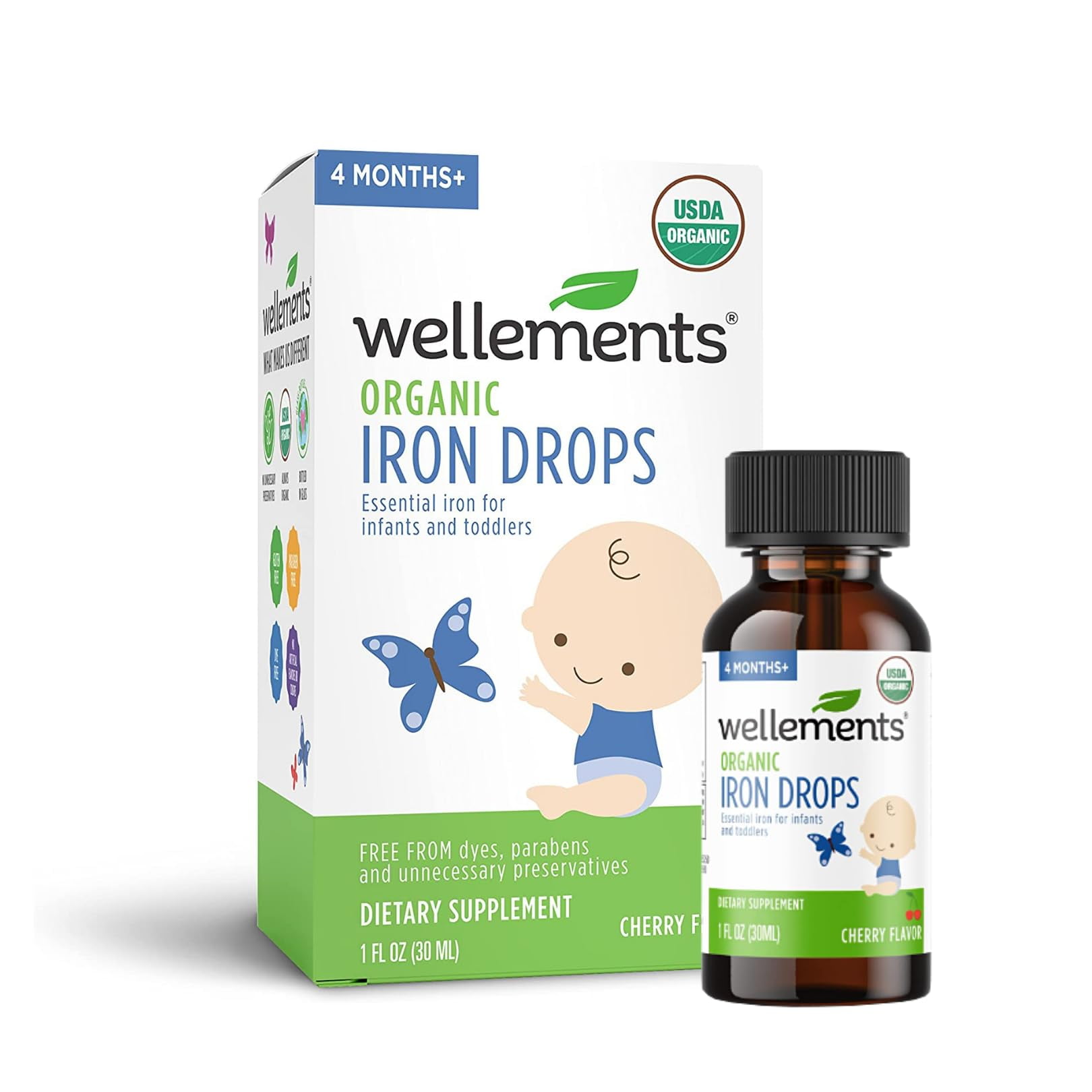Gotas de hierro orgánico Supplement Wellements, 30 ml, para bebés | Lider
