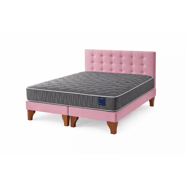 Cama Europea Somnia 2 Plazas + Respaldo Lino Capitone + Patas Plastico ...