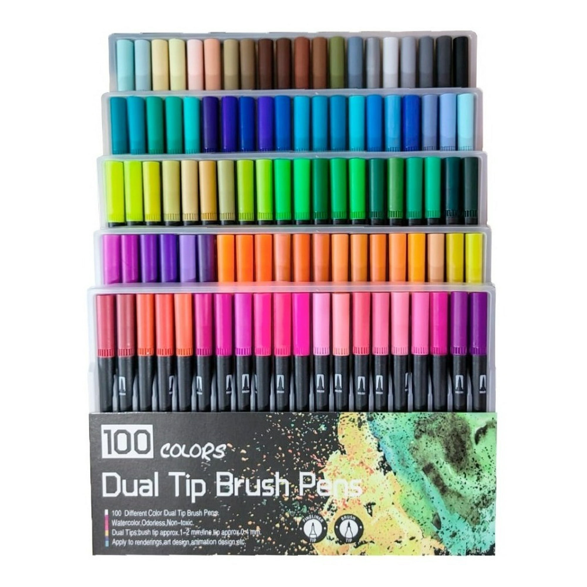 100 Marcadores De Doble Punta Tipo Pincel Colores | Lider