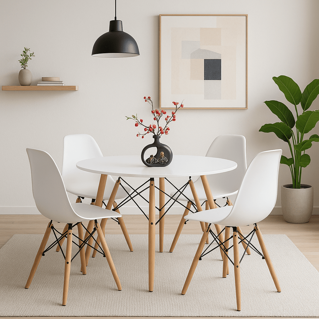 Juego De Comedor eames Redondo 4 sillas Blanco 80 cm | Lider