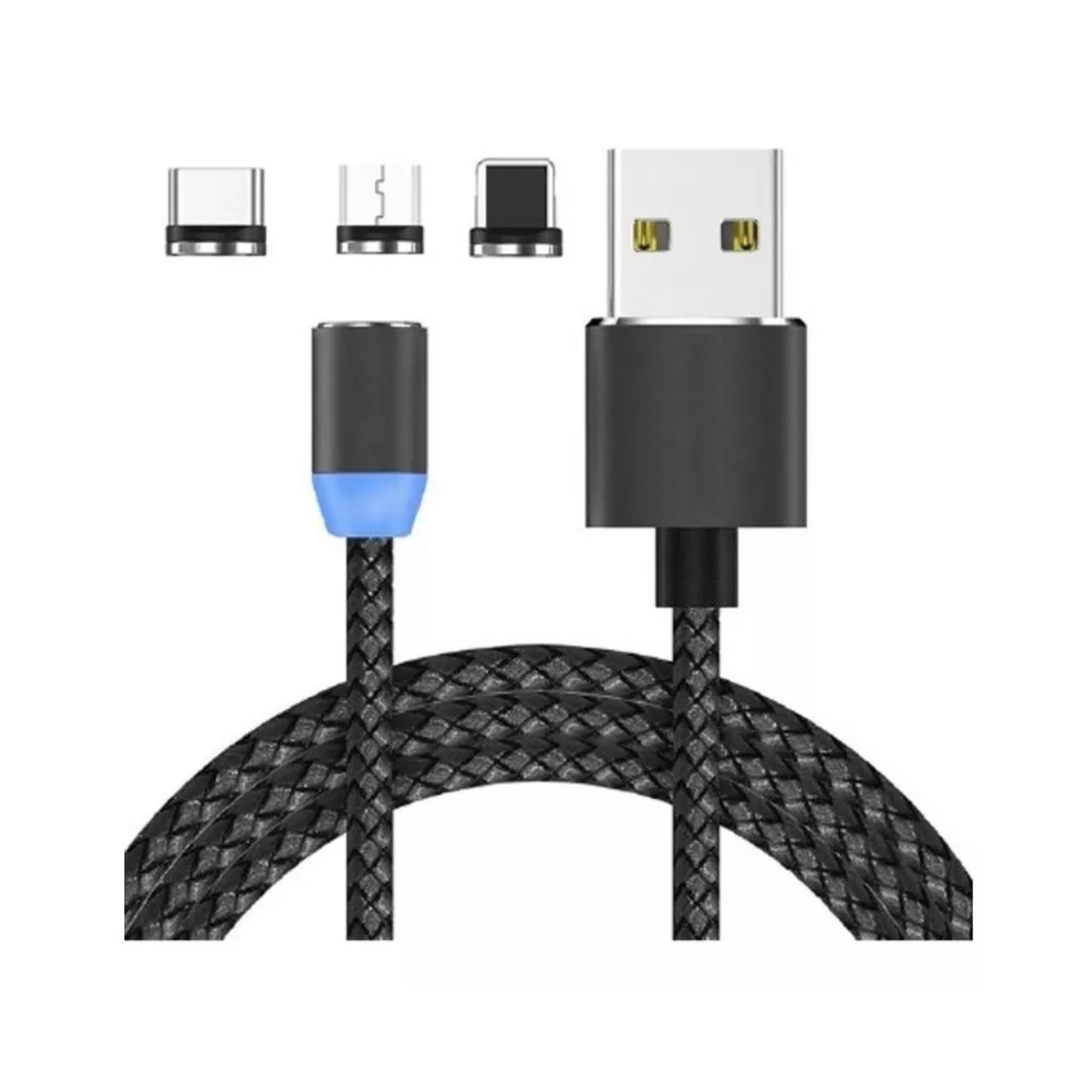 Cable Usb 3 En 1 Micro Usb Tipo C Y Lightning Negro | Lider