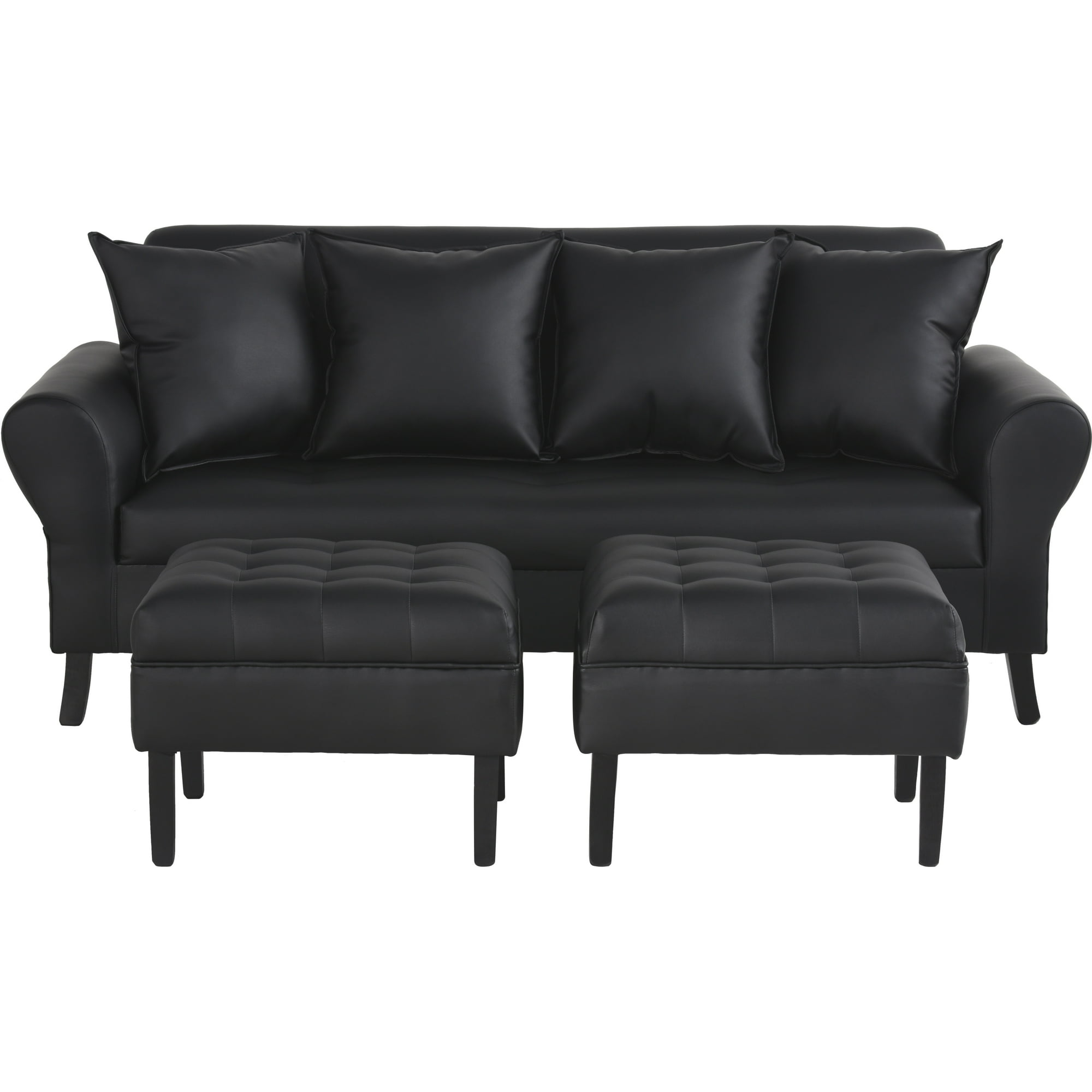 Sofa Lua 3c + 2 Pouf Pu 20 Negro | Lider