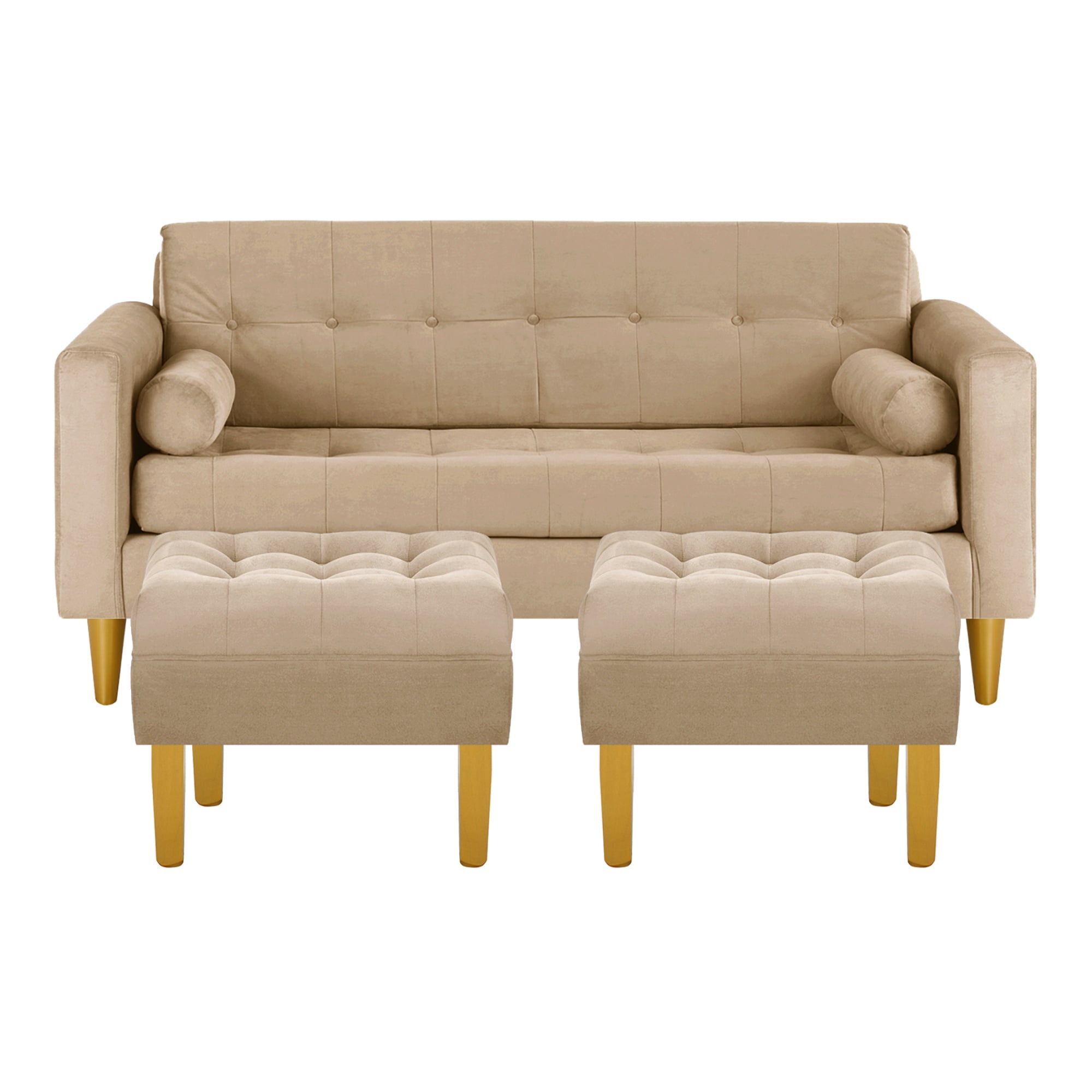 Sofa Retro 3c + 2 Pouf Felpa 01 Beige | Lider