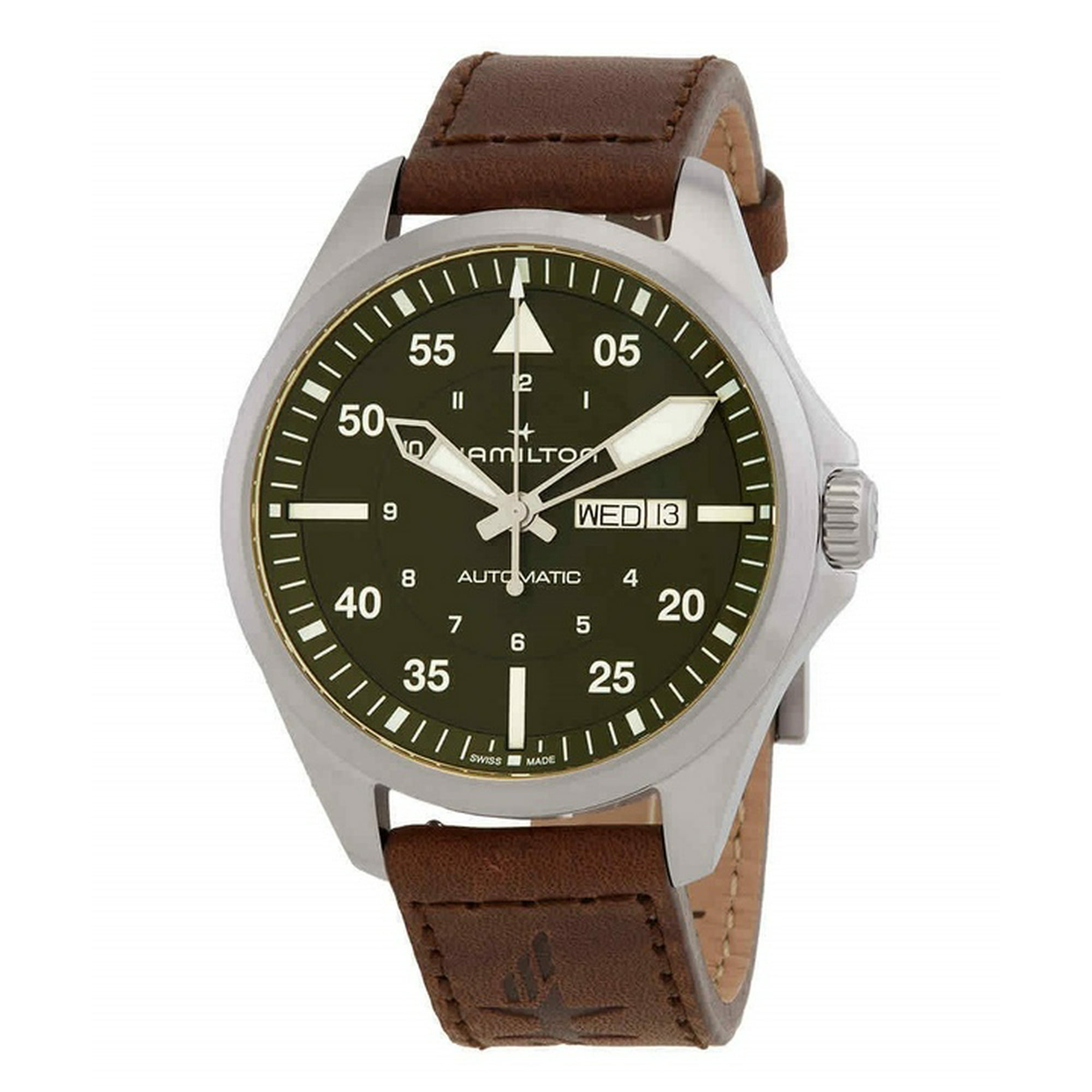 Reloj Hamilton Khaki Aviation Pilot Leather Strap Green Dial Automatic ...