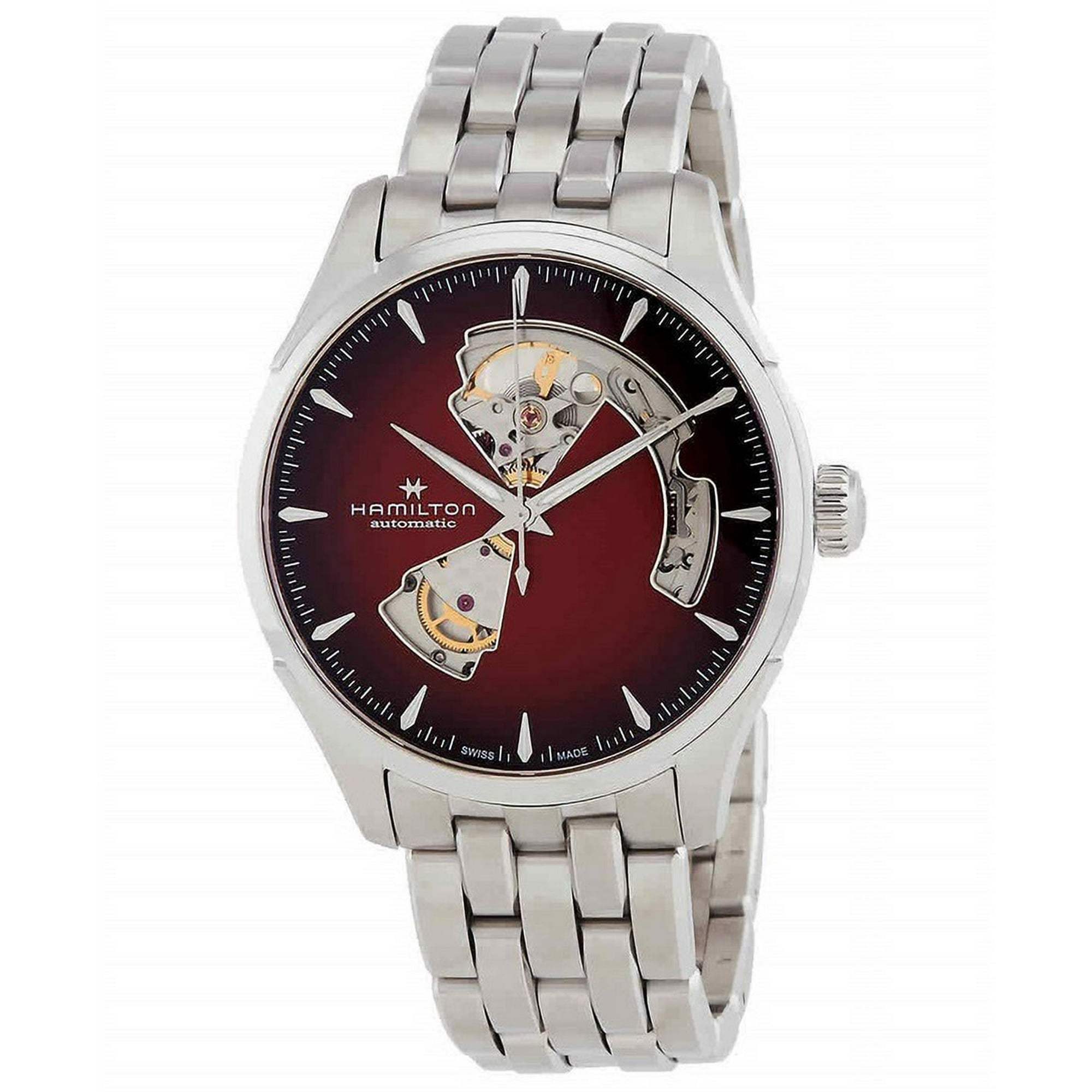 Reloj Hamilton Jazzmaster Stainless Steel Burgundy Open Heart Dial ...