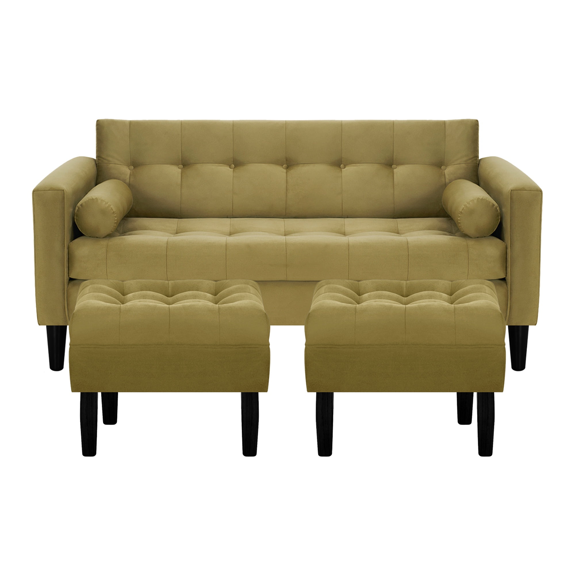 Sofa Retro 3c + 2 Pouf Felpa 00 Verde Musgo | Lider