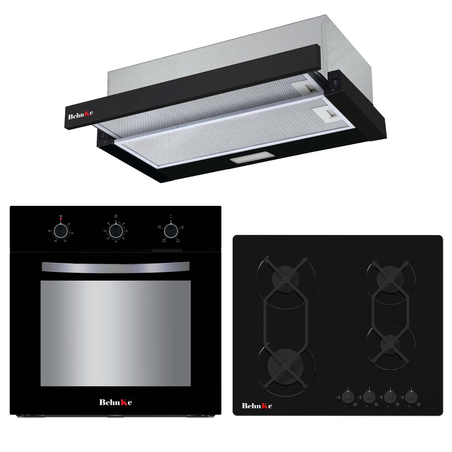 Kit Horno + Encimera Vitro Gas 4 Q + Campana Eternity Negra | Lider