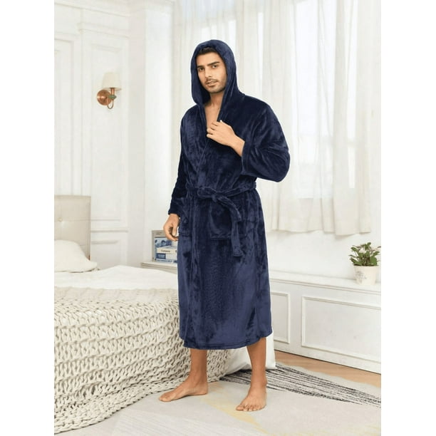 Bata De Baño Con Capucha Para Hombre De Invierno Grueso Cálido Azul ...