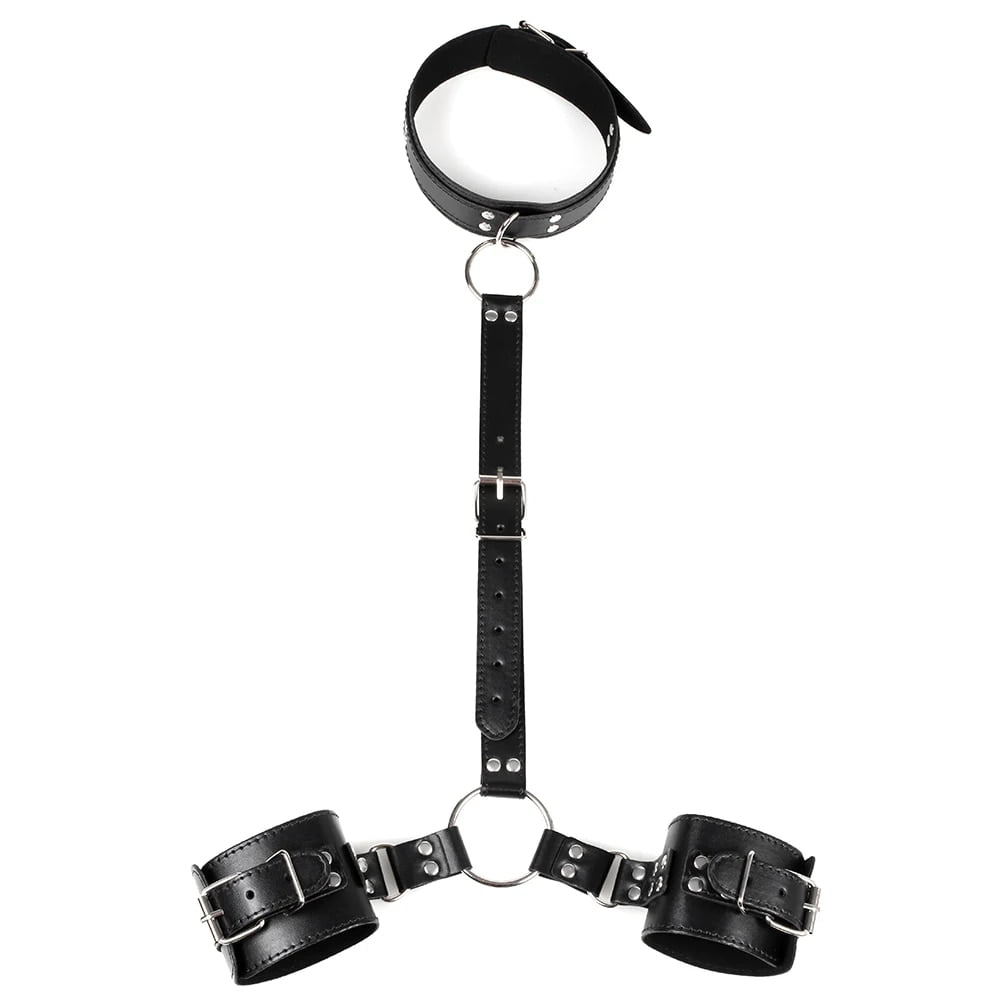 Behind Back SM Collar Body Restraints Handcuff Bondage Harness Belt ...