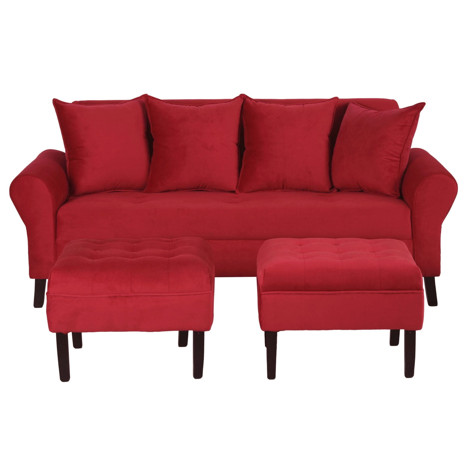 Sofa Lua 3c + 2 Pouf Felpa 20 Rojo | Lider