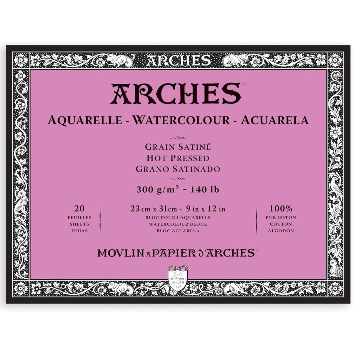 Block Papel Acuarela Arches 300g Grano Satinado 23x31cm 20H | Lider