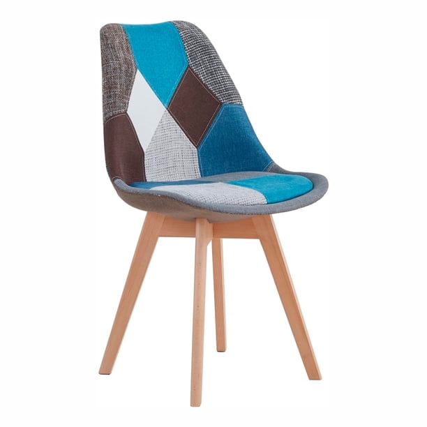 Silla Tulip Patchowork Acolchada Tela Wood - Celeste | Lider