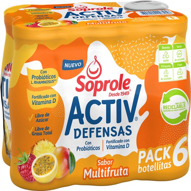 Probiótico Activ Multifruta Pack 6 Botellas, 480 ml | Lider