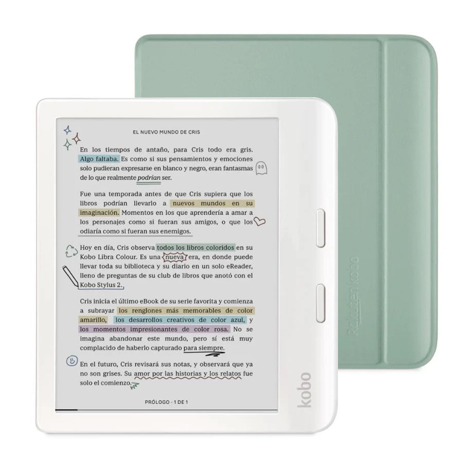 Lector e reader Kobo Libra Colour Blanco con Funda Sleepcover Verde | Lider