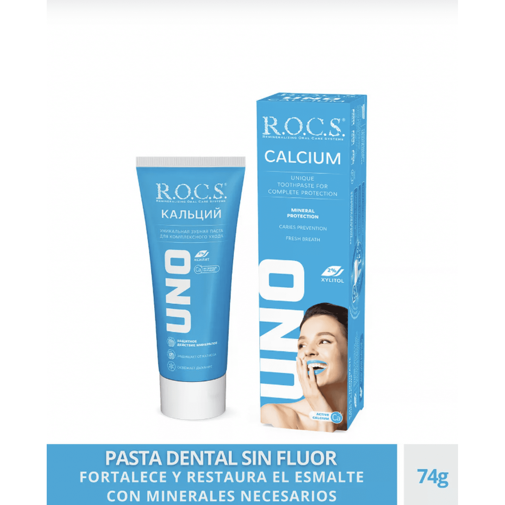 Pasta Dental Anti Caries Rocs Uno Calcium 74g Sin Fluor | Lider