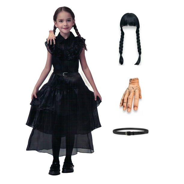 Disfraz Vestido De Merlina De Fiesta con Peluca, Mano y cinturón Talla ...