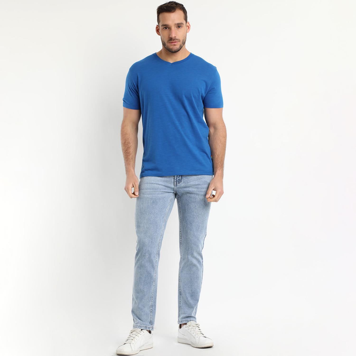 Polera Manga Corta Cuello V Azul azul M | Lider