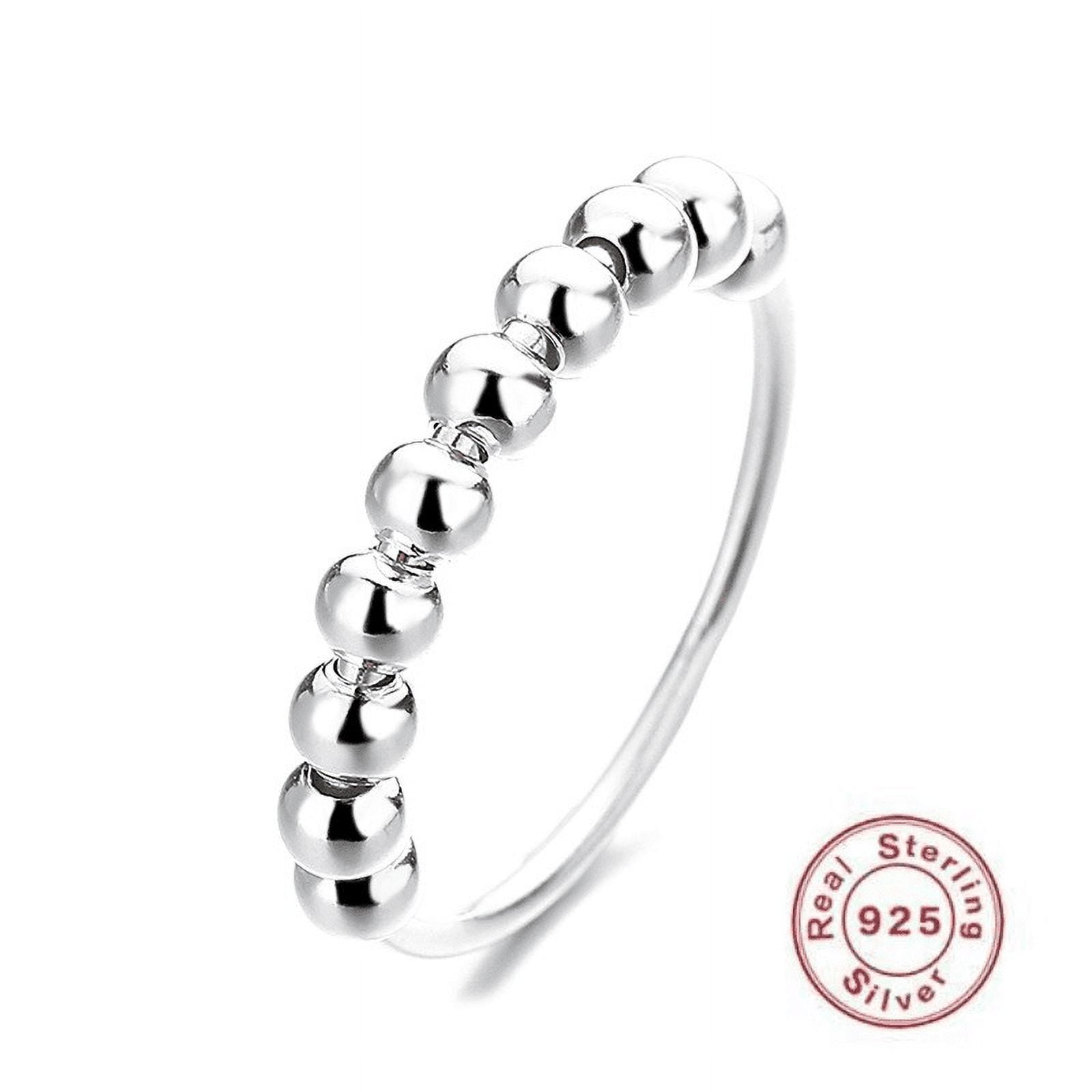 Anti-Anxiety Ring with Beads and Spinner - 925 Sterling Silver Fidget ...