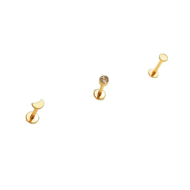 Set Piercing Chapado En Oro 18k Nostril Labret Set Luna Pack | Lider
