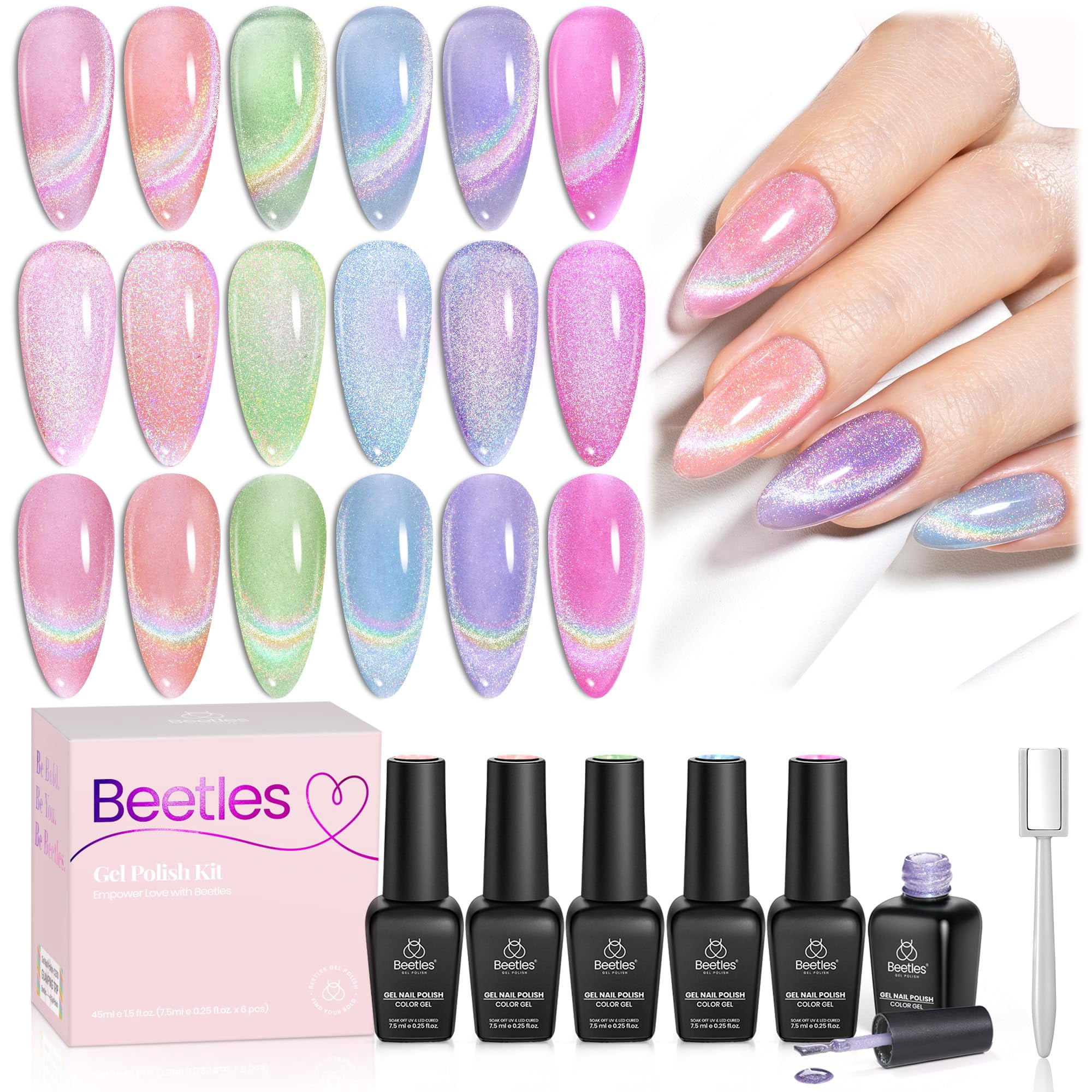 Set de esmaltes de uñas Beetles Cat Eye Gel 6 colores Summer Rainbow ...