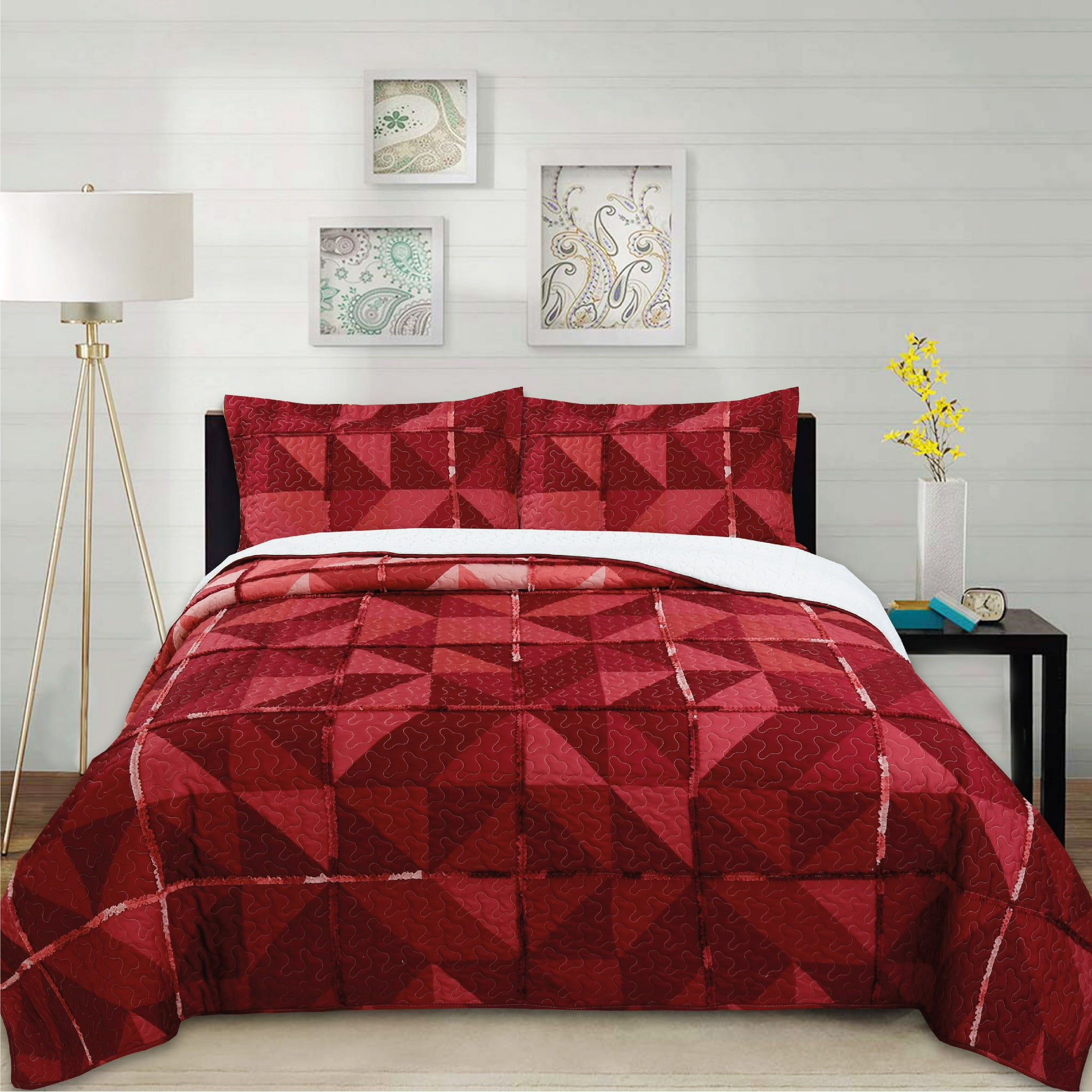 Cubrecama Ruffle Sherpa Patch Rojo 2P | Lider