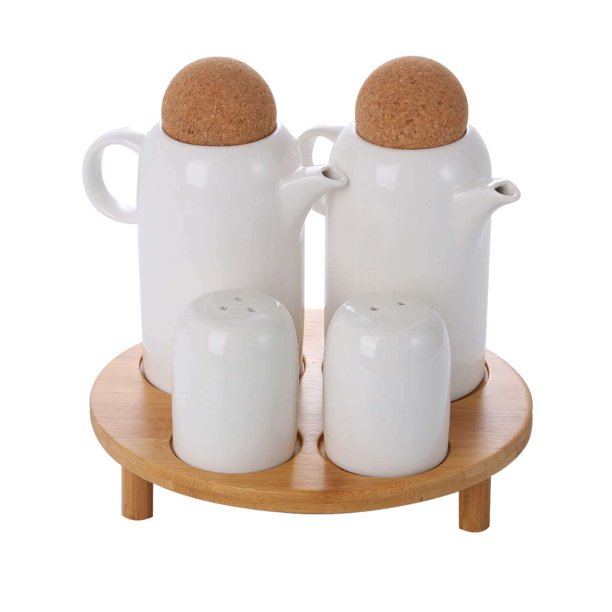Alcuza de cerámica blanca y tapas de corcho 5 piezas | Lider