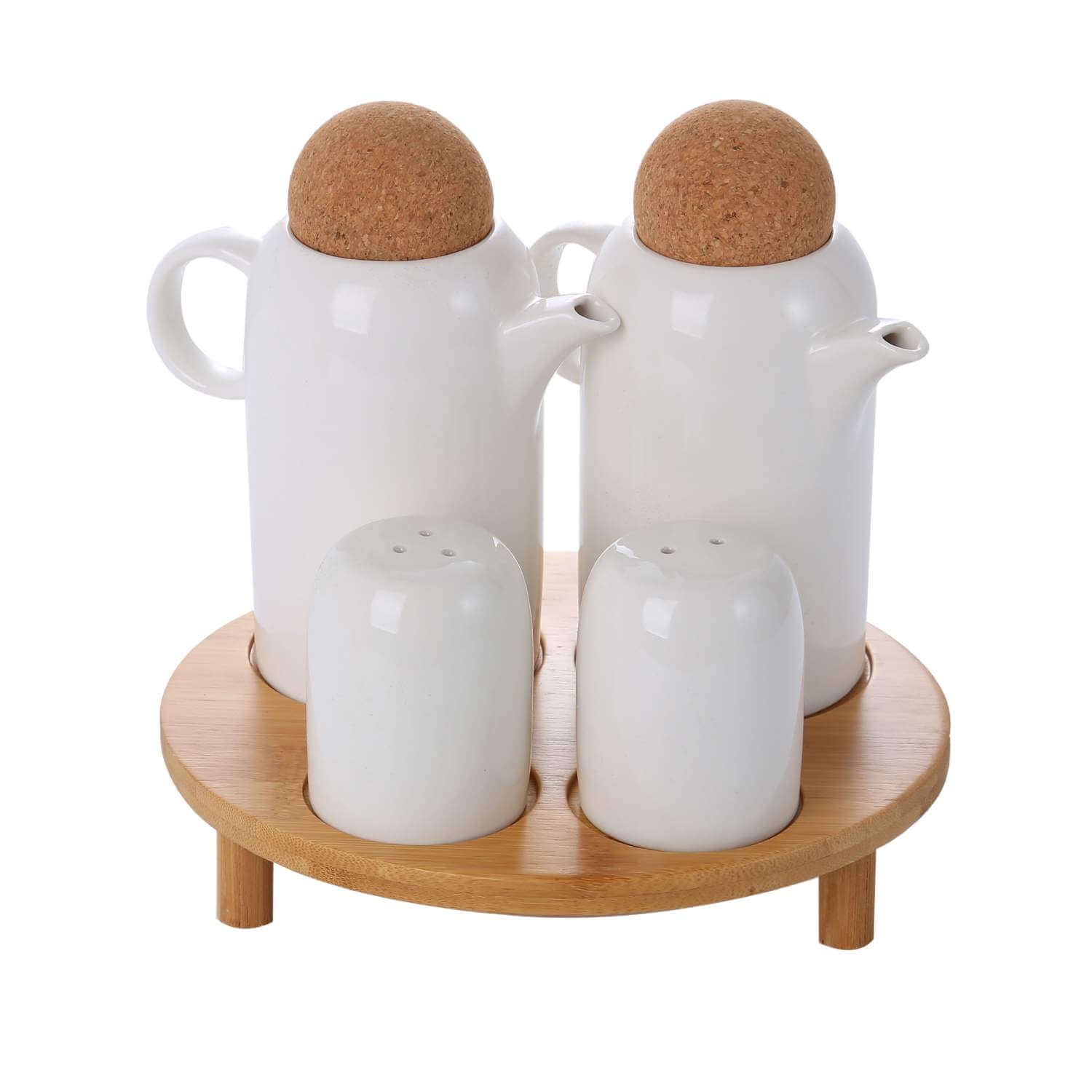 Alcuza de cerámica blanca y tapas de corcho 5 piezas | Lider