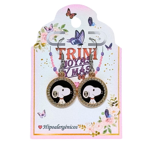 Trini Joyas Y Mas - Aros De Snoopy En Círculo, Fondo Negro,