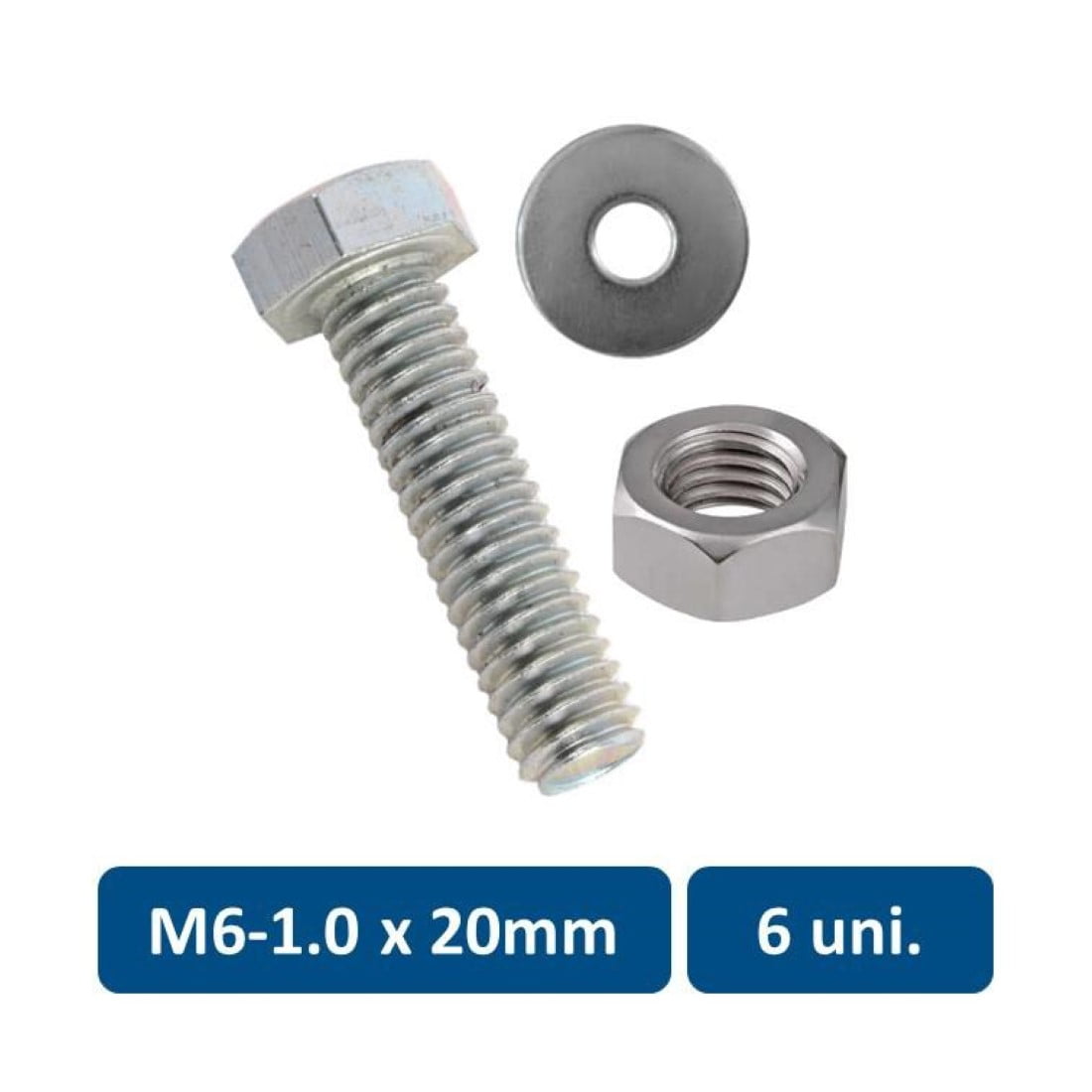Set de Perno Hexagonal, Tuerca y Golilla Metrico M6-1.0 x 20mm 6un. | Lider