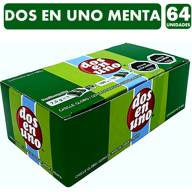 Chicle Dos En Uno Sabor Menta (Caja Con 64 Unidades) | Lider