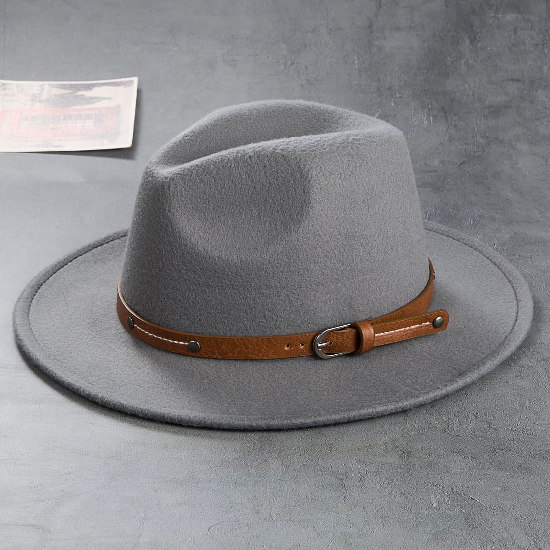 Men's Retro Felt Woolen Top Hat, Leather Buckle Accessory, Jazz Hats ...