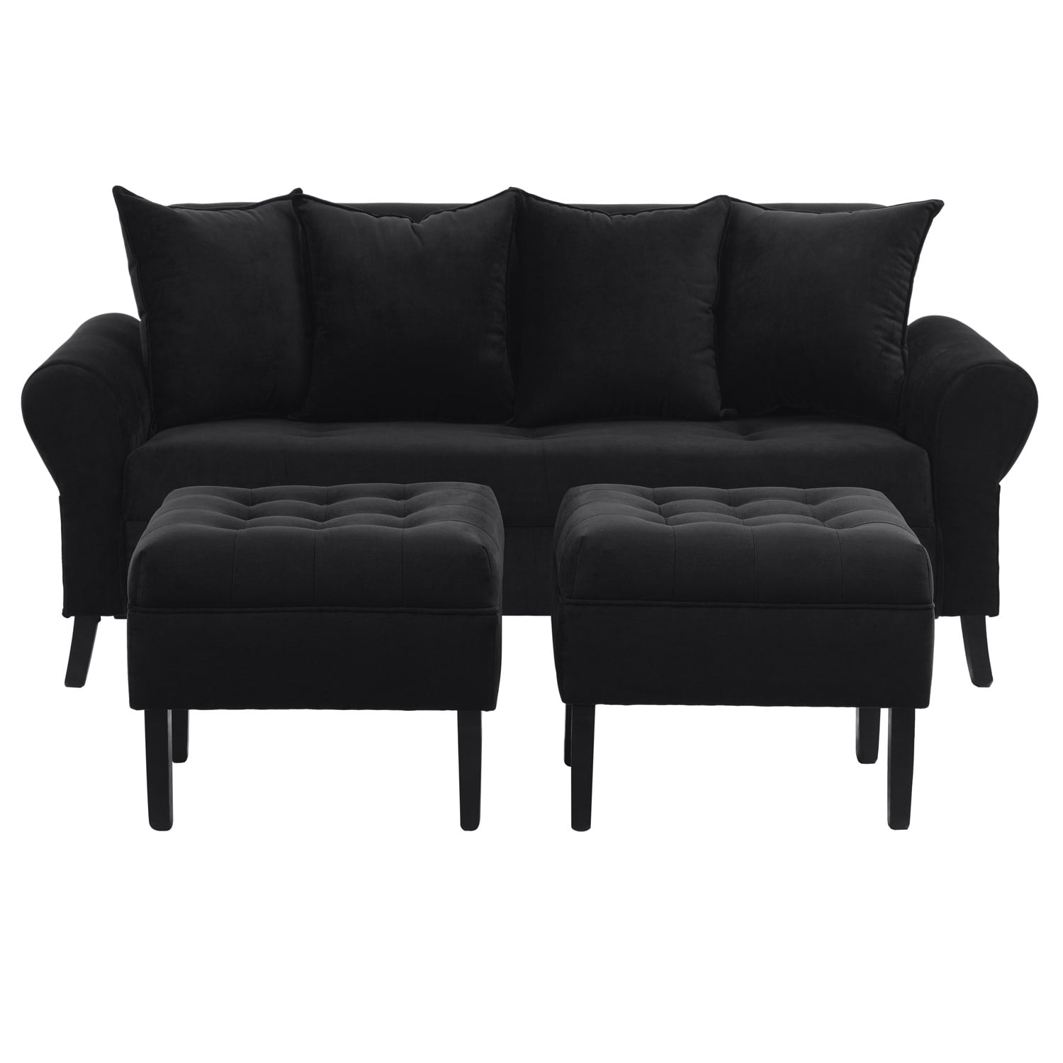 Sofa Lua 3c + 2 Pouf Felpa 20 Negro | Lider