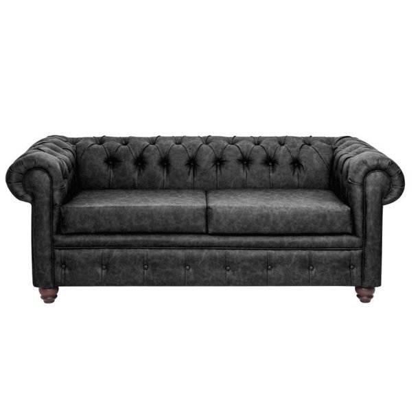 Sofá Manchester Capitone 3C Pu Negro | Lider