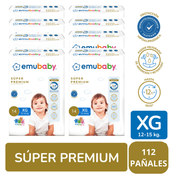 Pack x8 Emubaby Premium XG 112 pañales | Lider