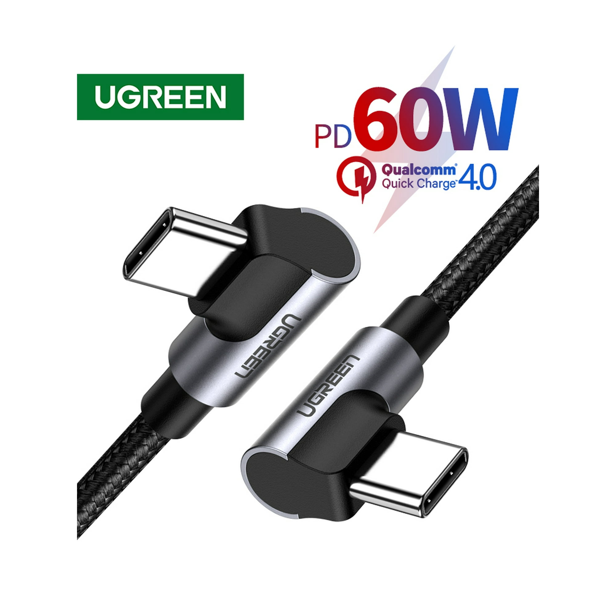 Cable Curvo Doble Usb-c/usb-c 3a Pd3.0 60w Max 2m Trenzado Negro Us323 ...