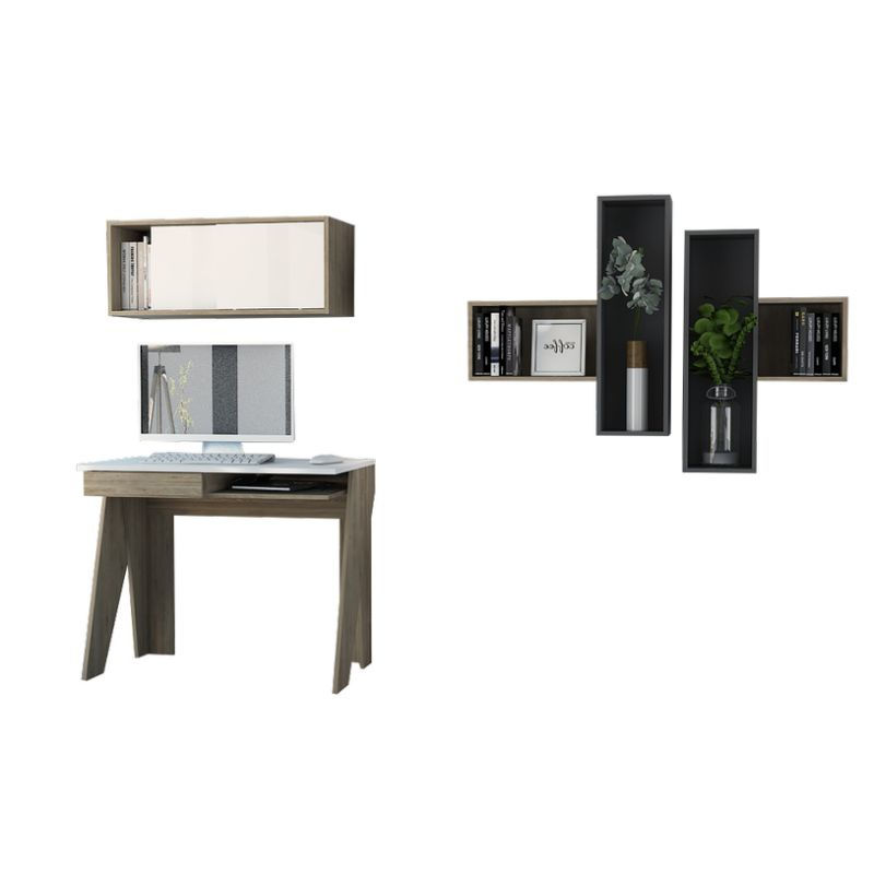 Living Combo Escritorio + Wall 2A + Gabinete Blanco Hg/Miel | Lider