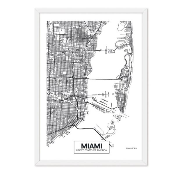 Cuadro Mapa Miami con Marco Blanco 50x40 CM | Lider