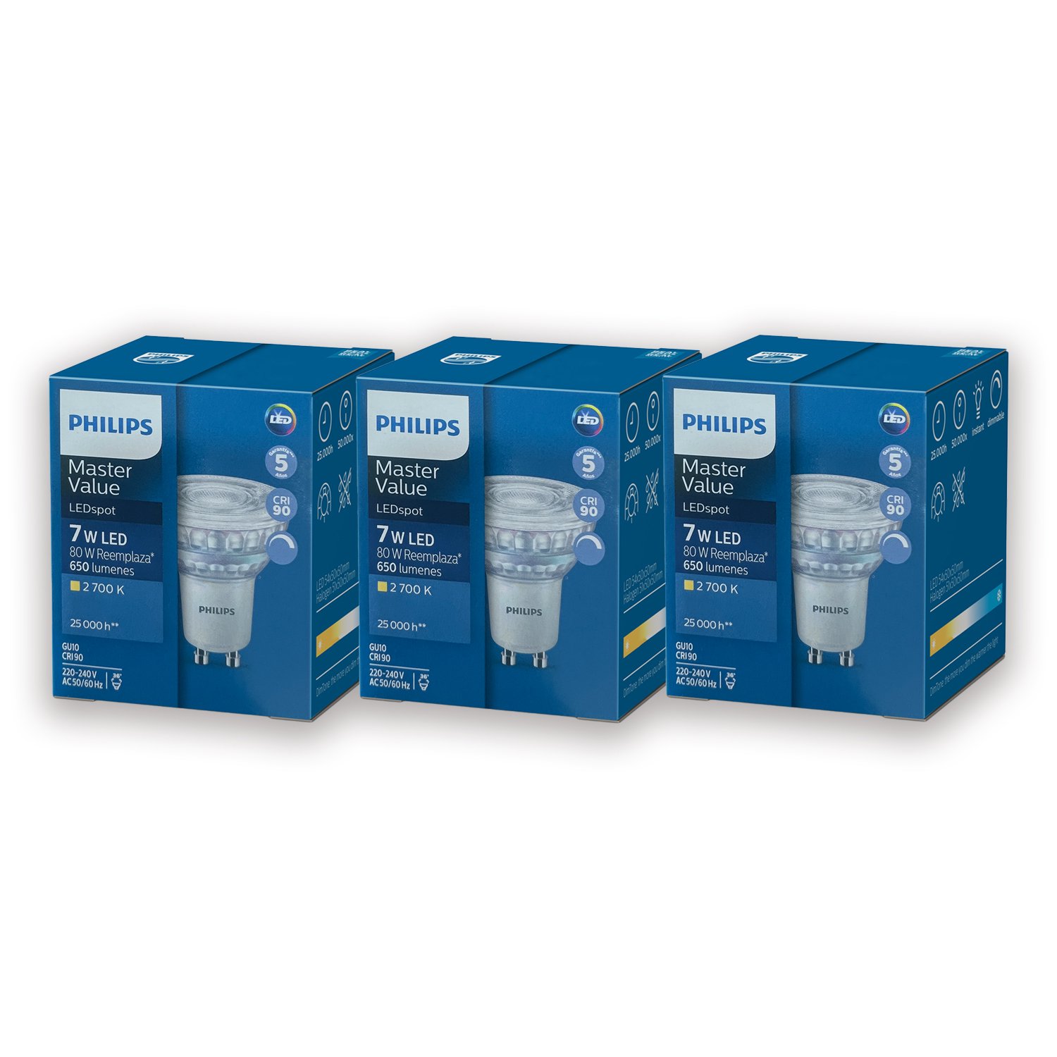 Pack 3 Ampolleta Dimeable Masled Spot Vle 7w Gu10 Cálido | Lider