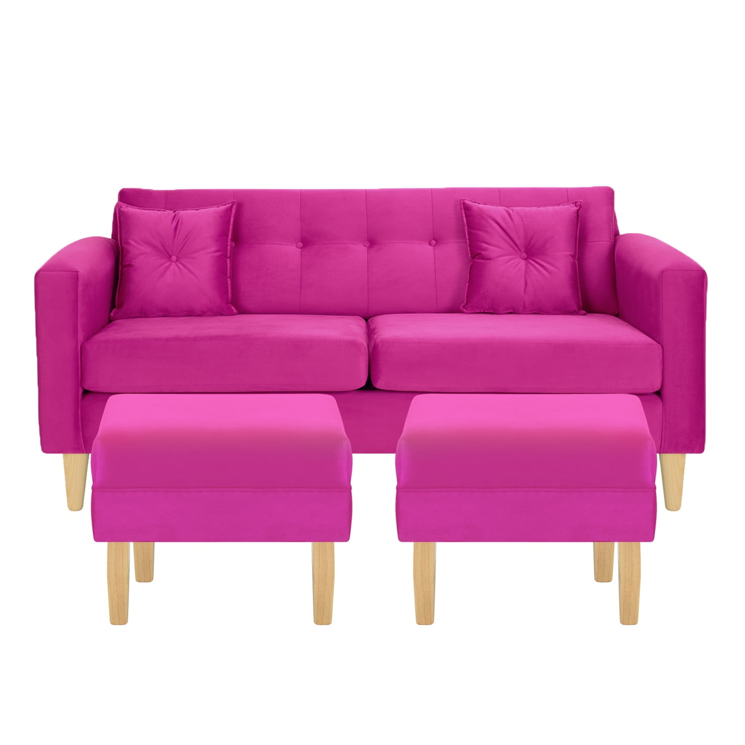 Sofa New Retro 3c + 2 Pouf Felpa 05 Fucsia | Lider