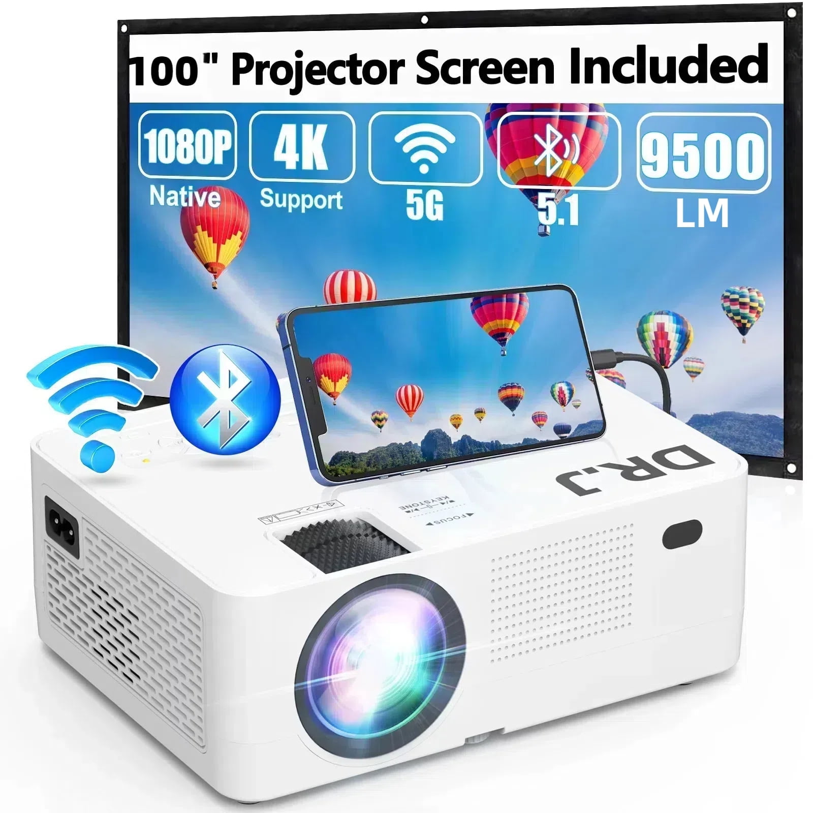 Proyector profesional DR.J con pantalla nativa de 1080P, 5G, Wifi, 250 ...