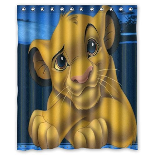 Cortina de ducha de estilo caricatura dulce de El Rey León, el Monarca del Bosque Simba, juego ...