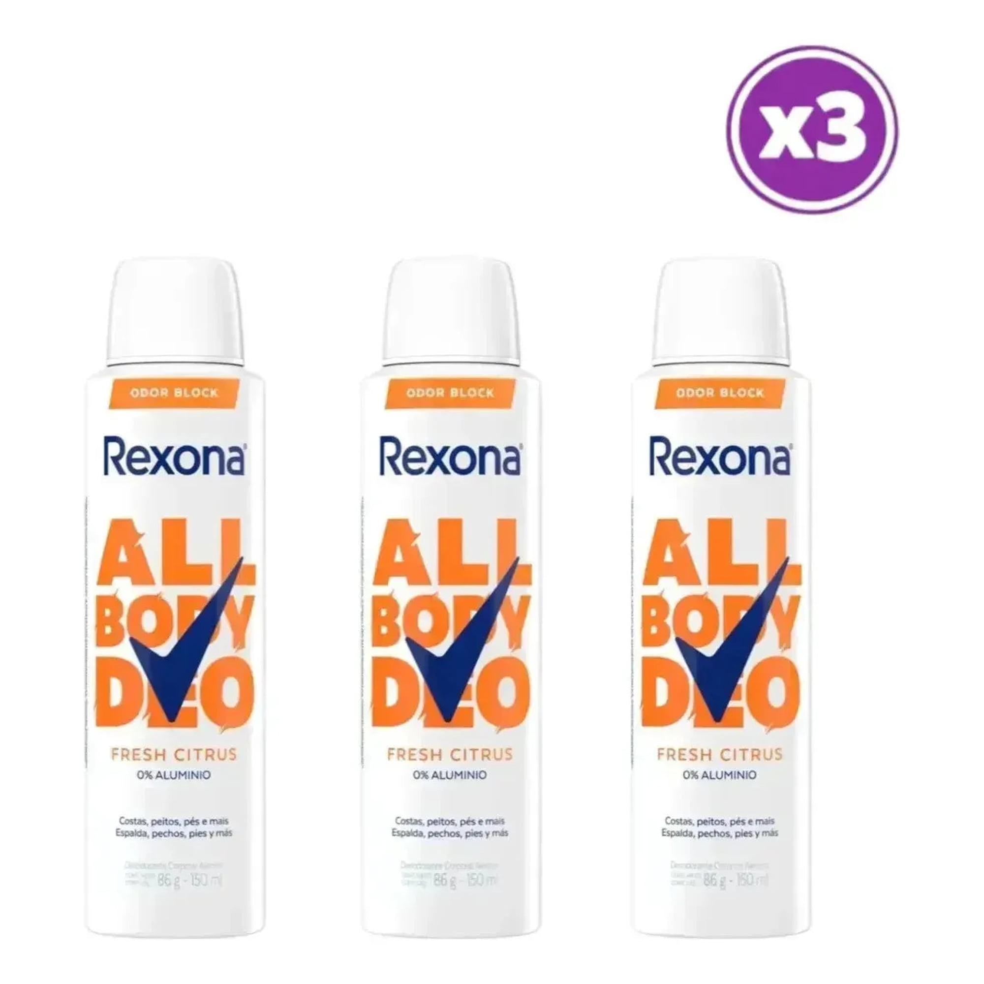 PACK 03 Rexona Deso Corporal All Body Deo Fresh Citrus 150ml | Lider