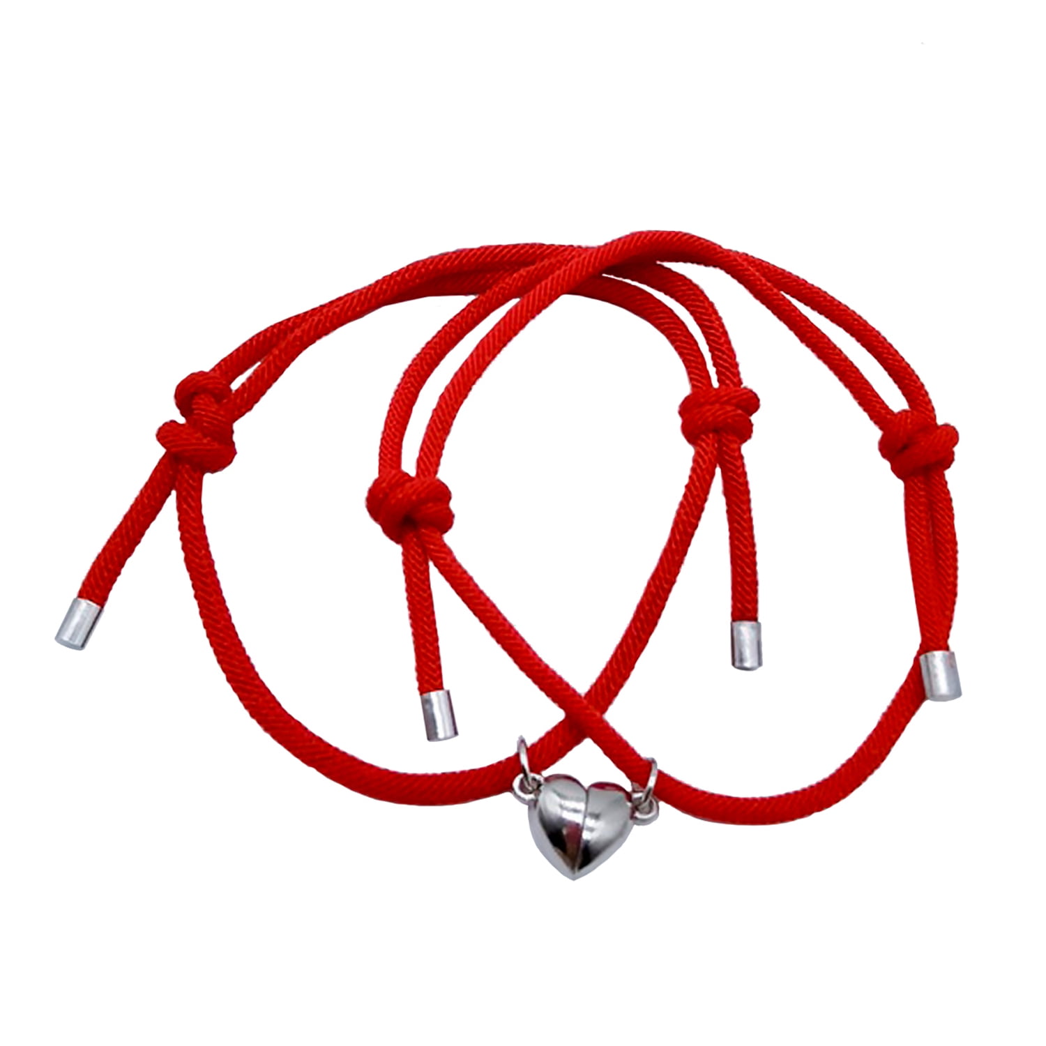 Par pulseras unisex para parejas roja con dije corazón imantado | Lider