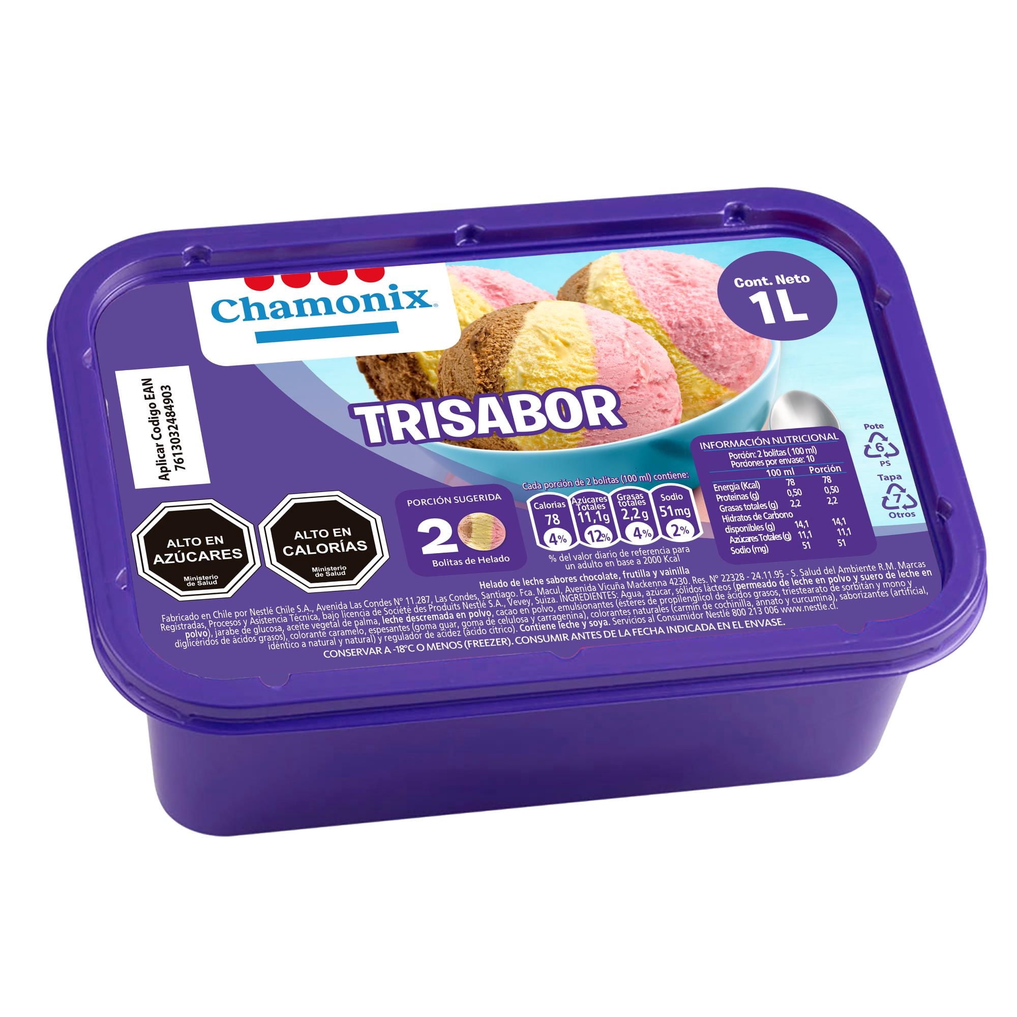 Helado Trisabor Chocolate, Frutilla y Vainilla Cassata, 1 L | Lider