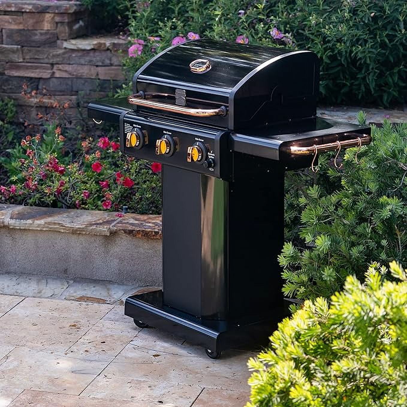 Parrilla a gas 3 Quemadores - Color Negro con Manillas Cobre | Lider