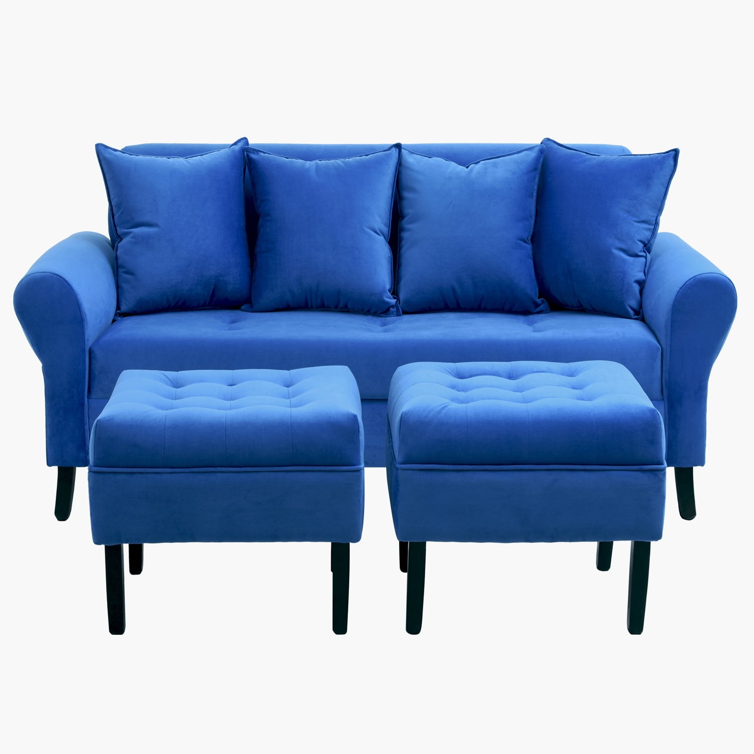 Sofa Lua 3c + 2 Pouf Felpa 20 Azul Rey | Lider