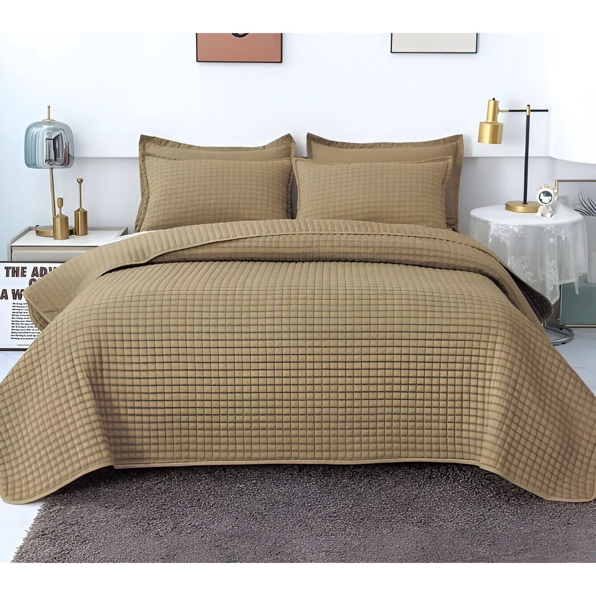 Cubrecama Quilt Verano Diseño Cuadrille 2 Plazas Caqui | Lider